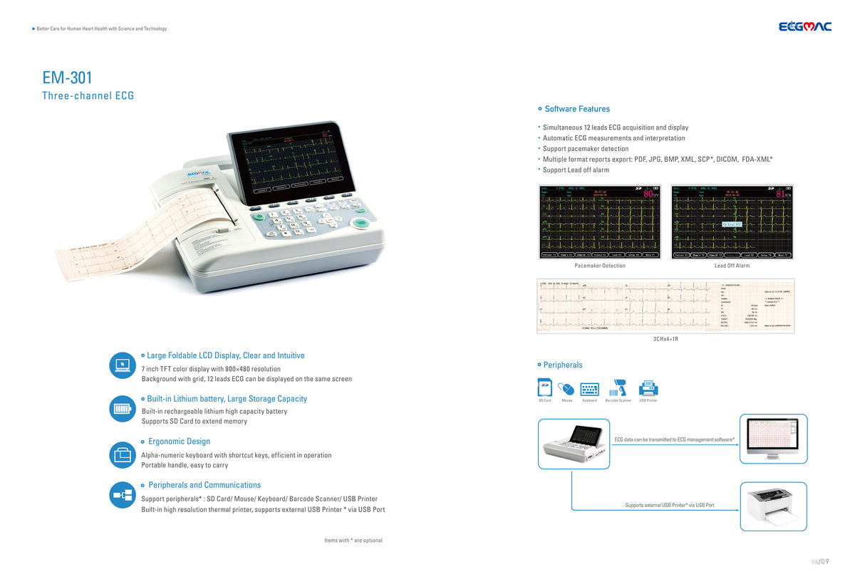 ECGMAC EM-301 Digital 3 Channel ECG Machine – HMGDirect