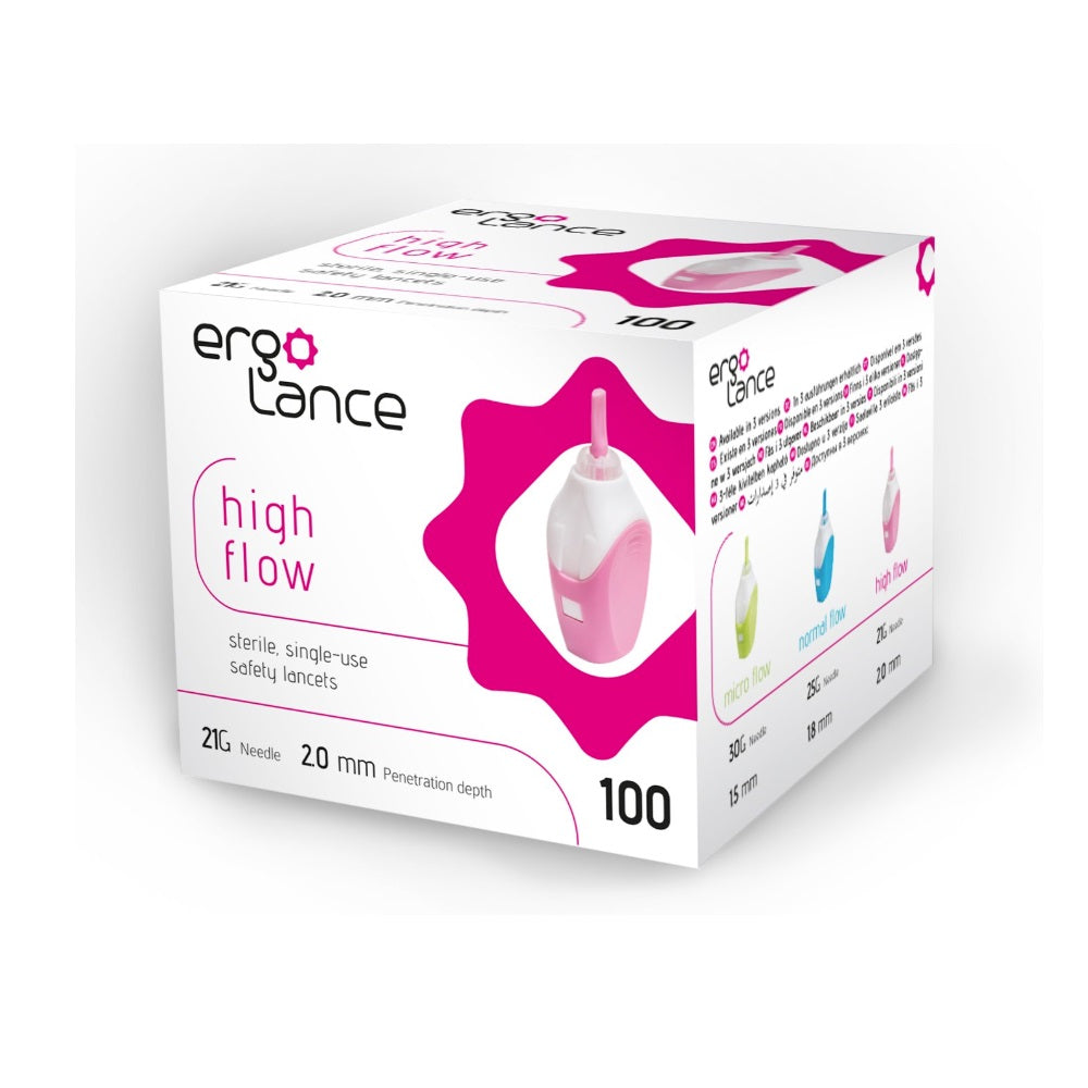 DropSafe ErgoLance High Flow Safety Lancets 21G x 2mm (Box of 100 ...